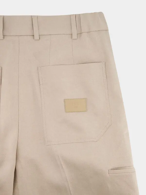 Fendi Linen Straight-cut Bermuda Shorts - Beige