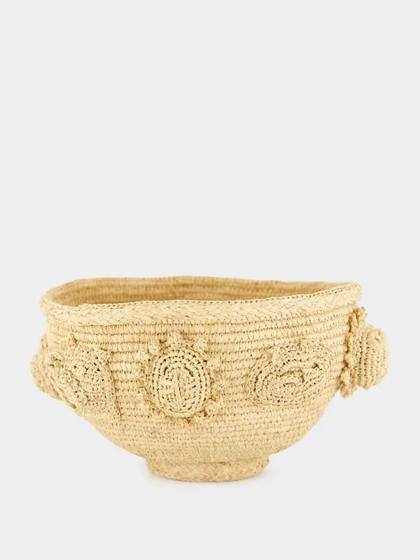 NATALIA BRILLI Natural Raffia Bowl With Mask Motifs
