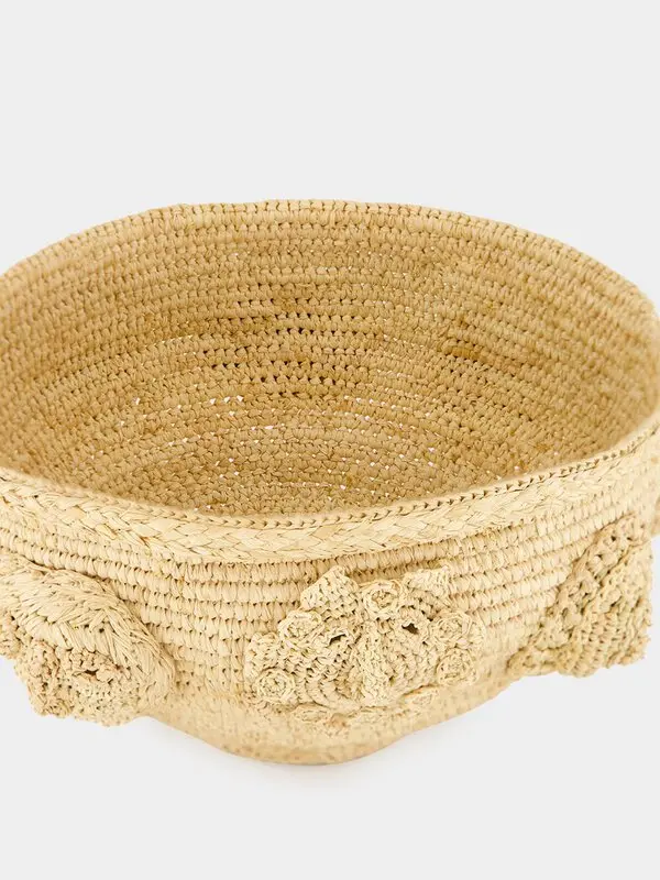 NATALIA BRILLI Natural Raffia Bowl With Mask Motifs