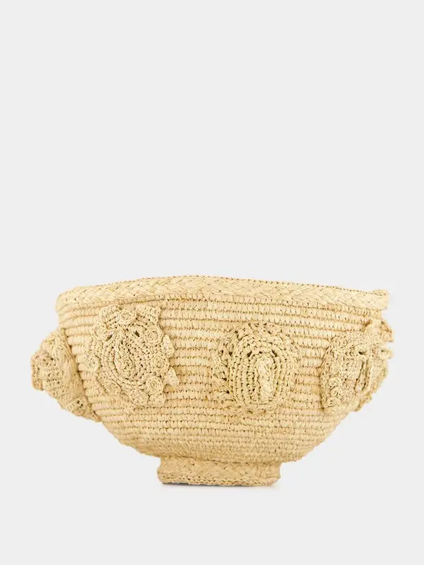 NATALIA BRILLI Natural Raffia Bowl With Mask Motifs