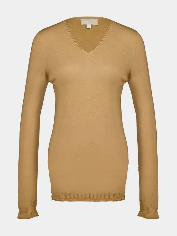 120% Lino V-neck Cashmere Sweater - Beige