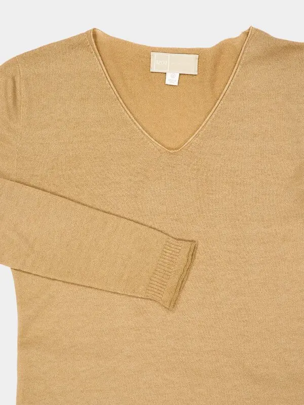 120% Lino V-neck Cashmere Sweater - Beige