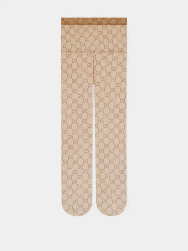 Gucci Gg Print Stretch Nylon Tights - Beige
