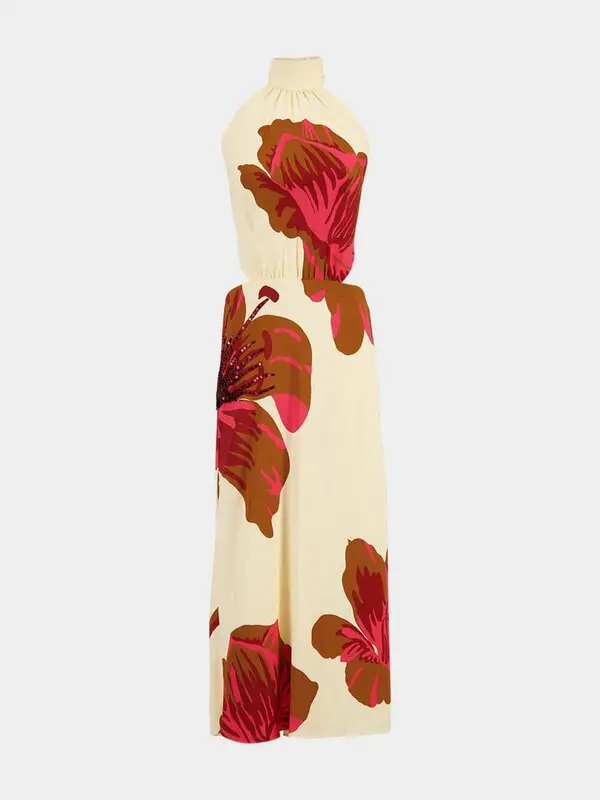 Johanna Ortiz Floral Print Halter Neck Dress - Beige