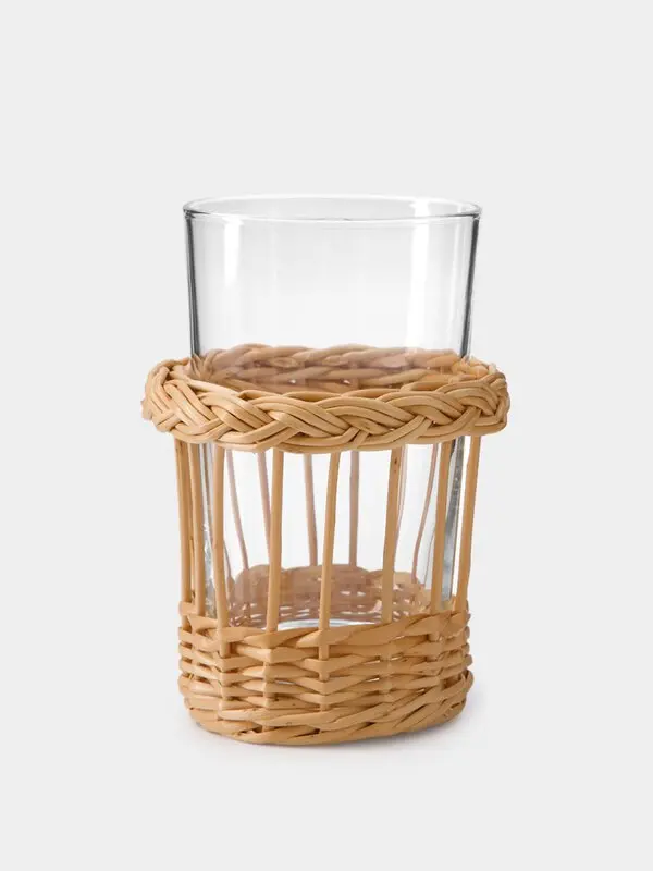 HOUSE OF CAPRICORN Vitória Natural Wicker And Glass Tumbler - Beige