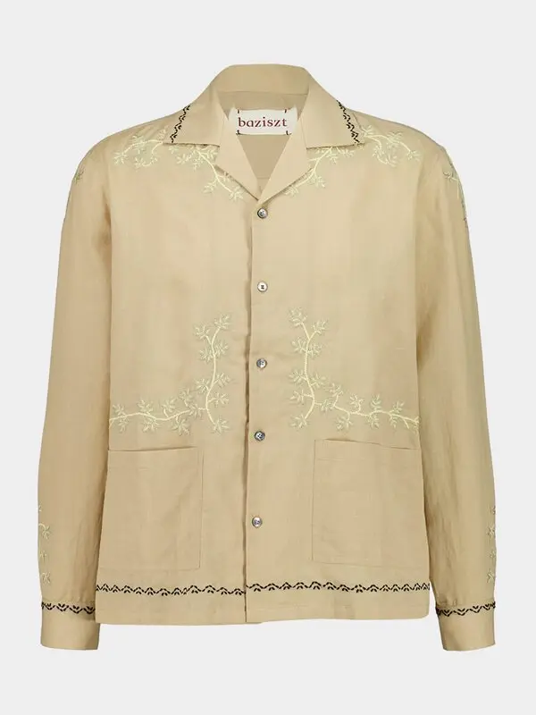 BAZISZT Gevrey Embroidered Hemp Shirt - Beige