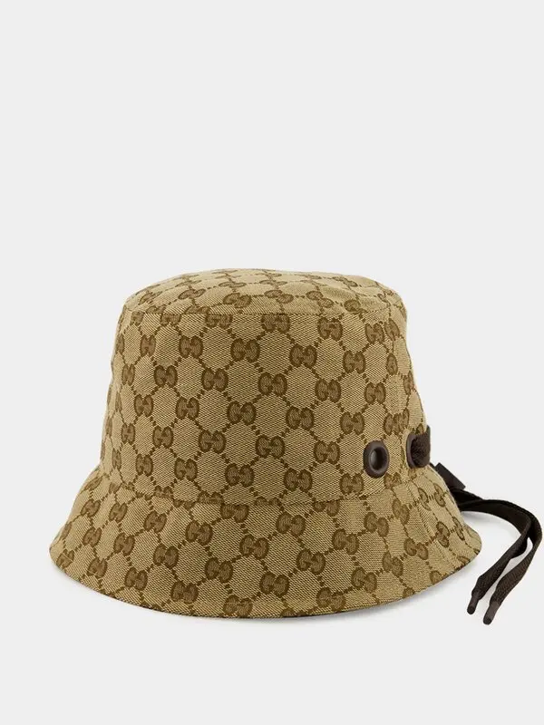 Gucci Gg Canvas Bucket Hat With Tie - Beige