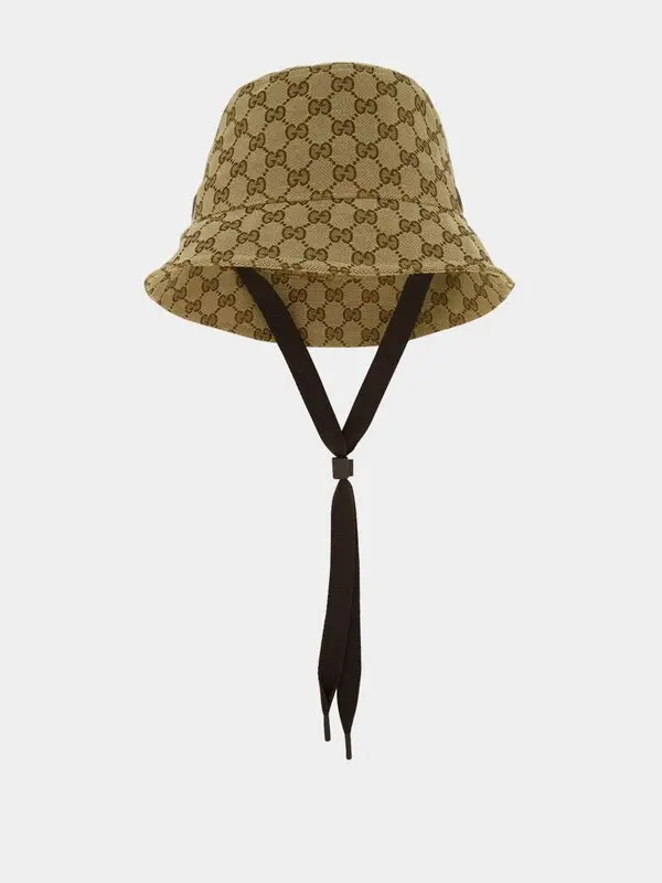 Gucci Gg Canvas Bucket Hat With Tie - Beige
