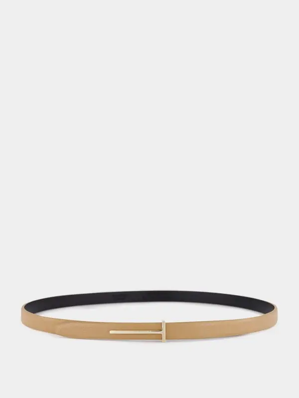 TOM FORD Supple Grain Leather Slim T Belt - Beige
