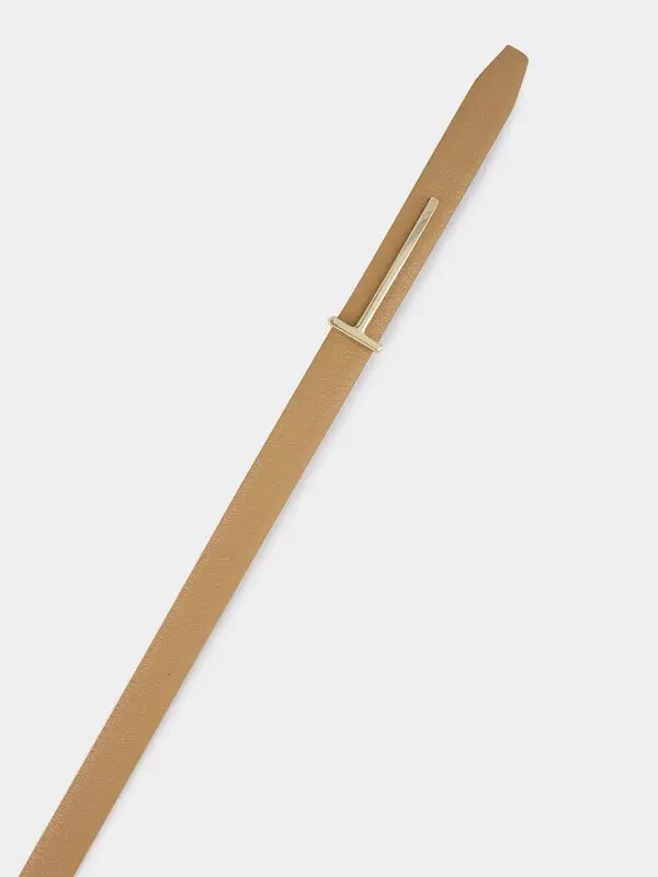 TOM FORD Supple Grain Leather Slim T Belt - Beige
