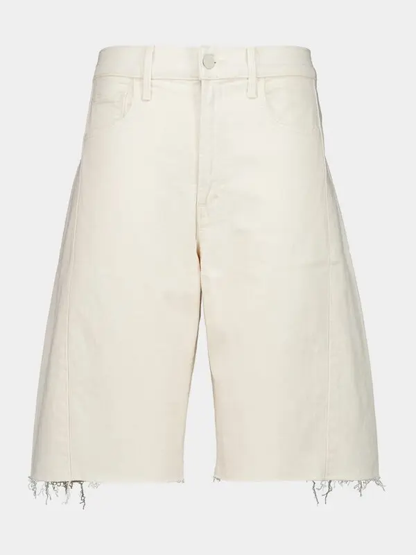 MOTHER Knee-length Denim Shorts With Frayed Hem - Cream