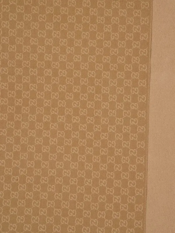 Gucci Camel And Gg Wool Cashmere Scarf - Beige