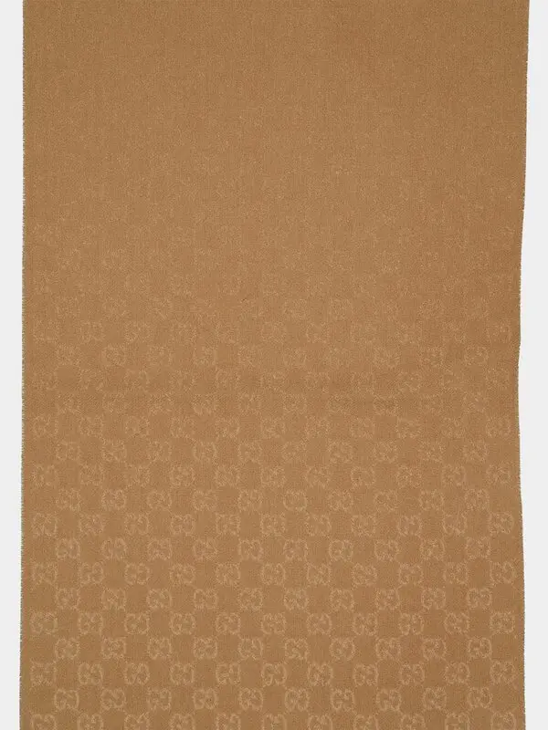 Gucci Camel And Gg Wool Cashmere Scarf - Beige