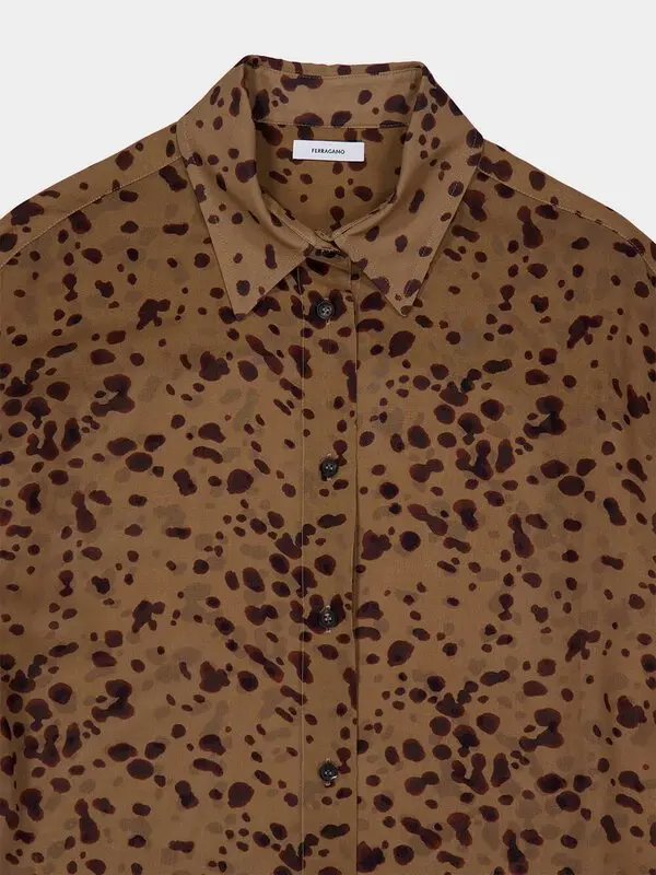 FERRAGAMO Silk Georgette Orchid Print Shirt - Beige