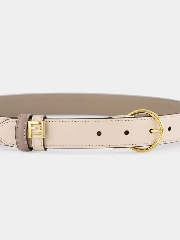 Fendi Reversible Leather Belt With Ff Logo - Beige