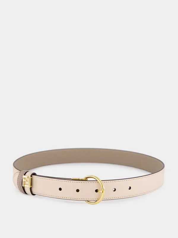 Fendi Reversible Dove Grey And Pink Ff Leather Belt - Beige