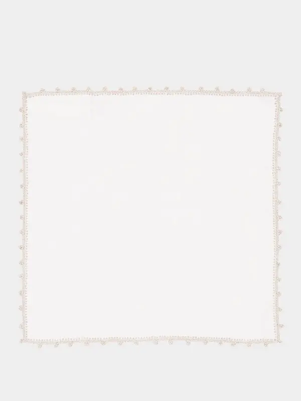 HOUSE OF CAPRICORN Hand-embroidered Linen Cocktail Napkin With Crochet - Beige