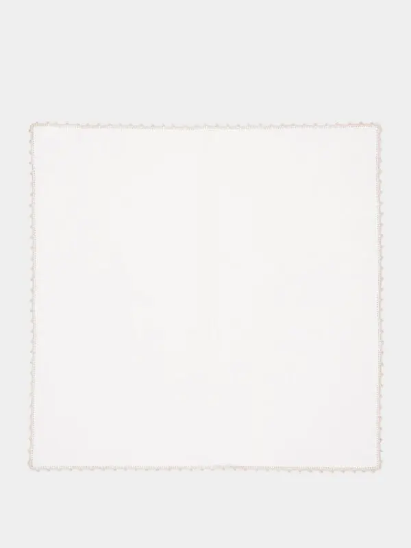 HOUSE OF CAPRICORN Hand-embroidered Linen Napkin With Crochet Trim - Beige