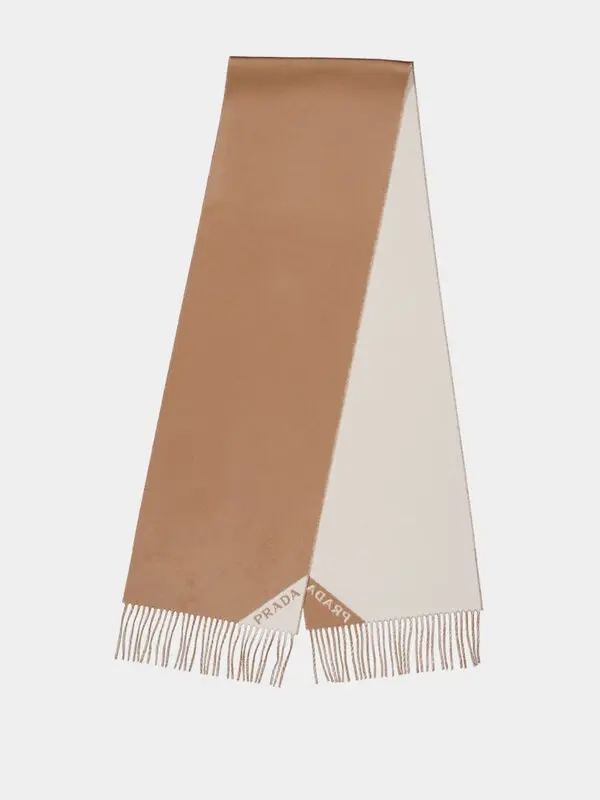 Prada Camel And Talc Double Cashmere Scarf - Beige