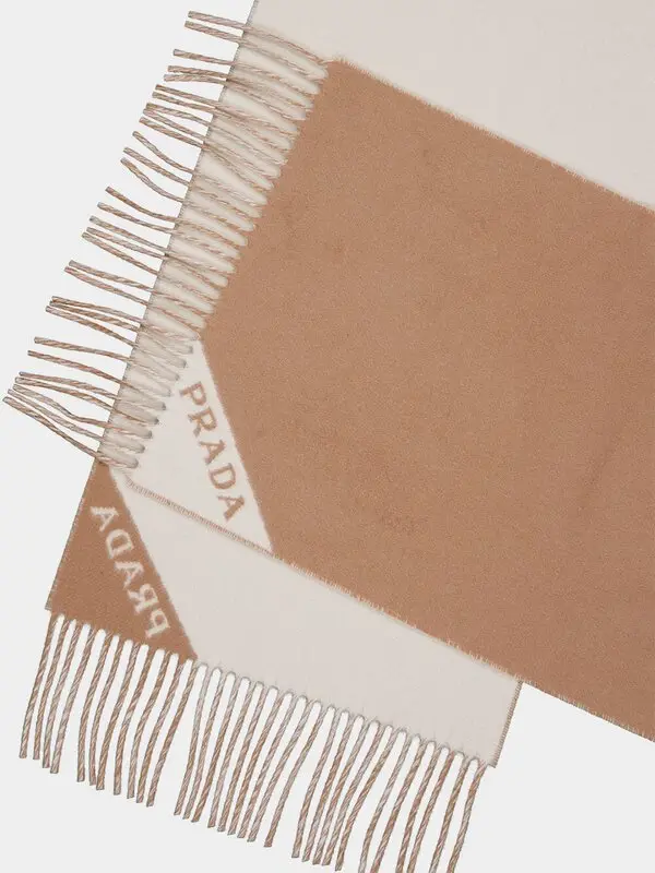 Prada Camel And Talc Double Cashmere Scarf - Beige
