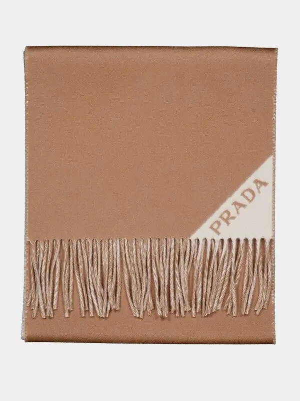 Prada Camel And Talc Double Cashmere Scarf - Beige
