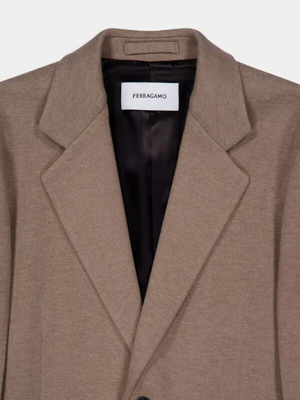 FERRAGAMO Sand Mélange Jersey Wool Blazer