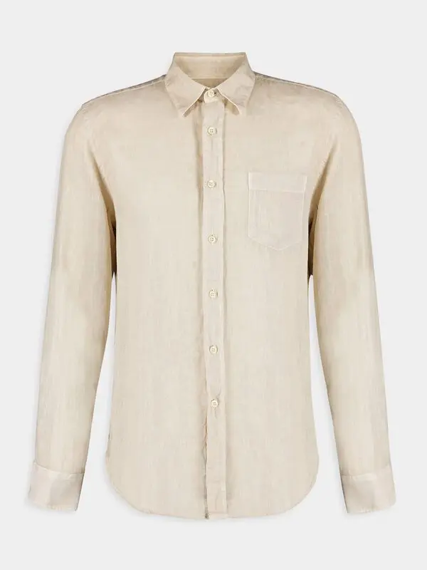 120% Lino Safari Soft Fade Linen Shirt - Beige