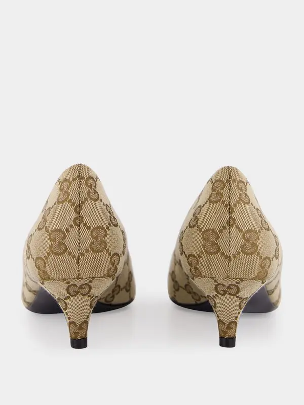 Gucci Gg Canvas Pump With Horsebit - Beige