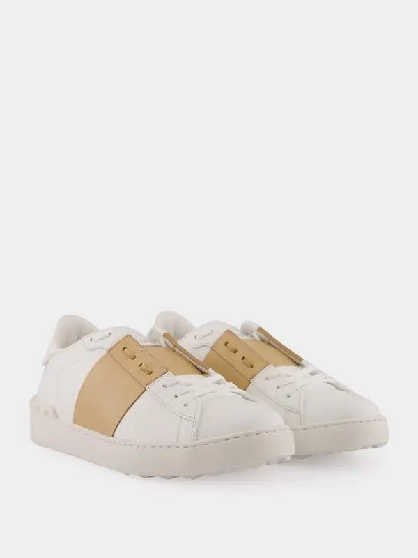 Valentino Garavani Open Leather Sneakers - Beige