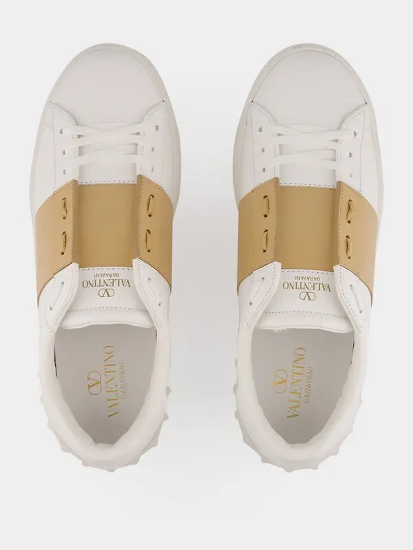 Valentino Garavani Open Leather Sneakers - Beige
