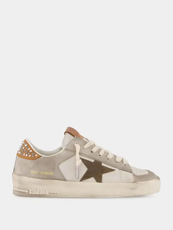 GOLDEN GOOSE Leather Stardan Sneakers With Studded Heel - Beige