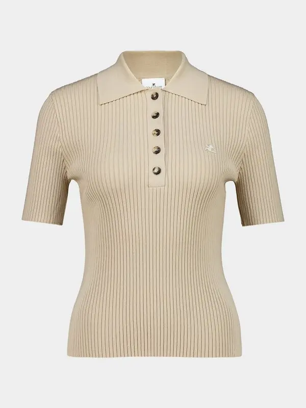 COURREGES Rib Knit Polo Shirt - Beige