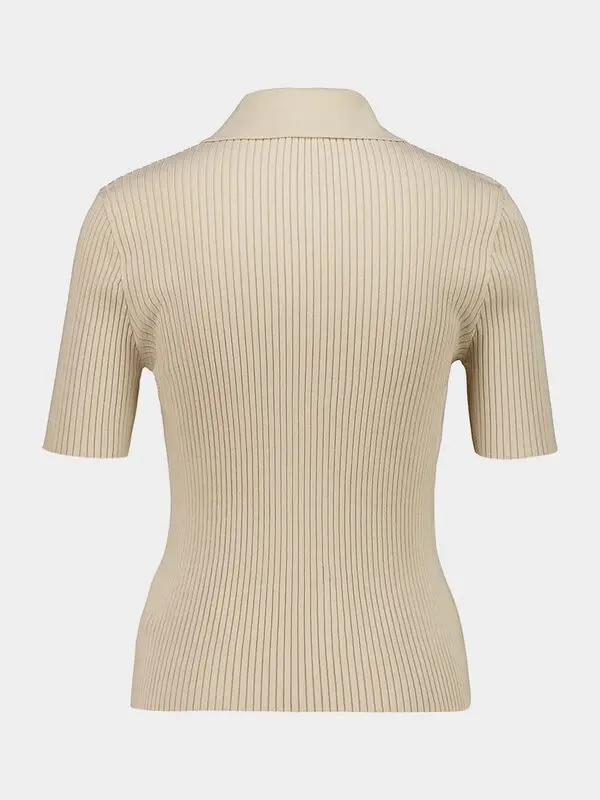 COURREGES Rib Knit Polo Shirt - Beige