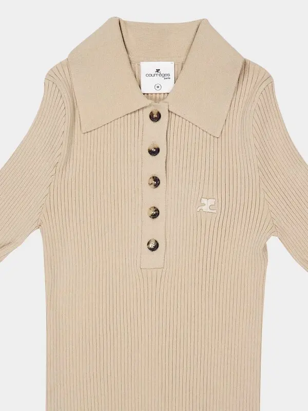 COURREGES Rib Knit Polo Shirt - Beige