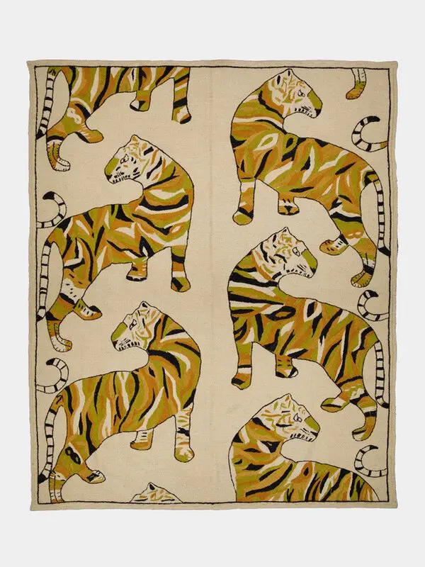 ORNATE Beige Suzani Killim Hand Embroidered Wool Rug - Animal Print