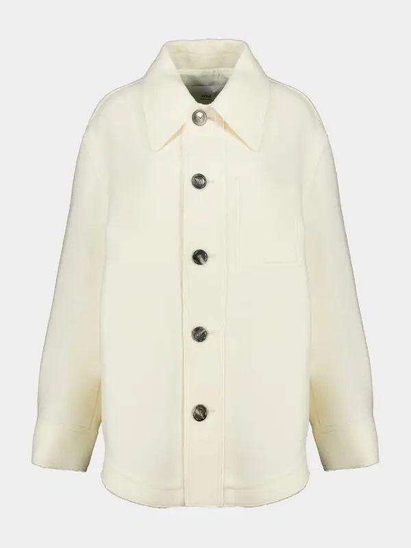 AMI Paris Boiled Wool Buttoned Jacket - Cream