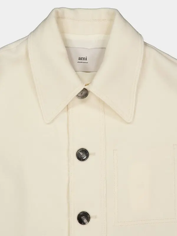 AMI Paris Boiled Wool Buttoned Jacket - Cream
