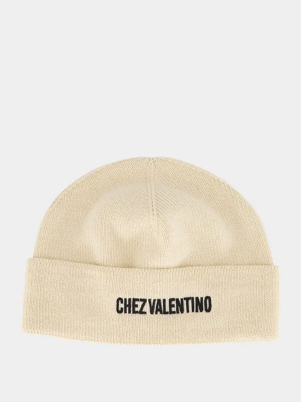 Valentino Garavani Embroidered Wool Beanie - Cream