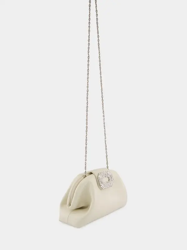 Amina Muaddi Camelia Pouch In Nappa With Silver Hardware - Cream