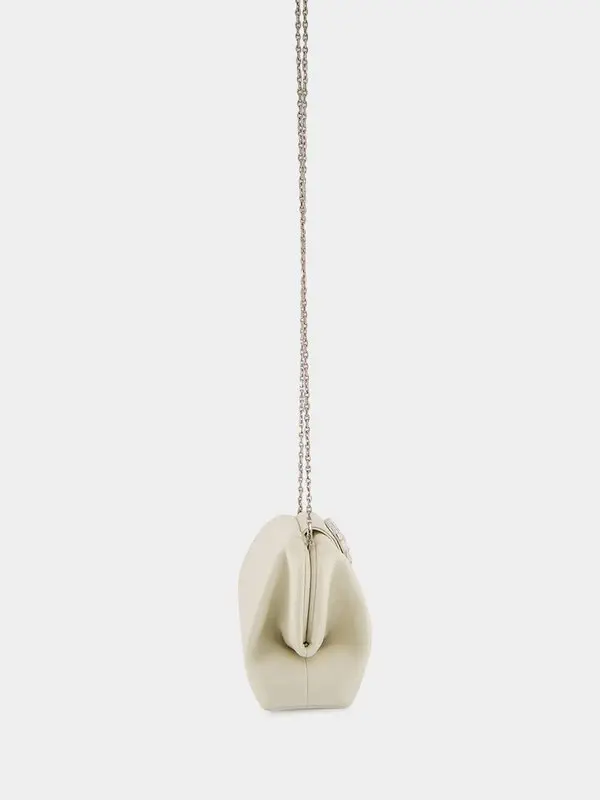 Amina Muaddi Camelia Pouch In Nappa With Silver Hardware - Cream