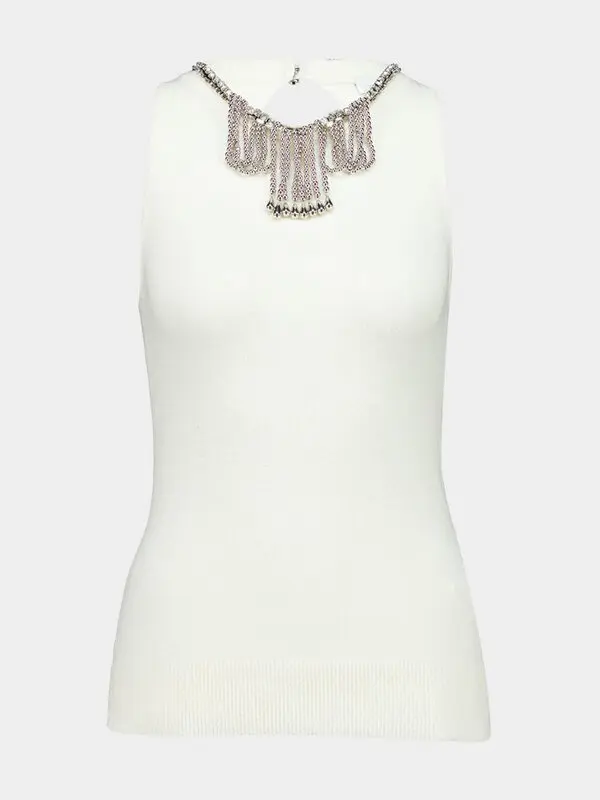 Rabanne Sleeveless Jeweled Knit Top - Cream