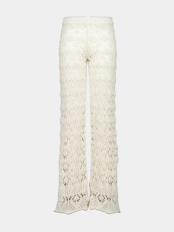 Alanui White Pearl Openwork Knit Romance Pants - Cream