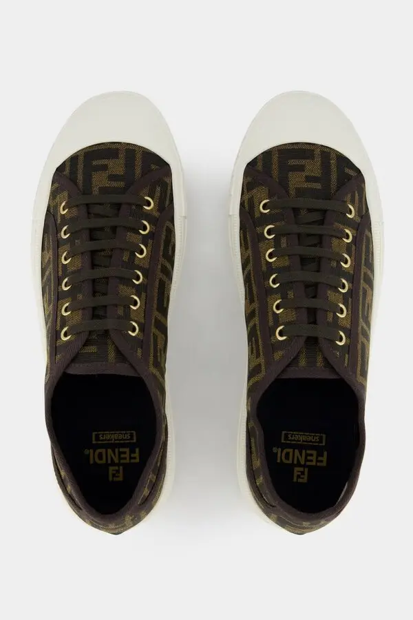 Fendi Domino Ff Jacquard Sneakers - Brown