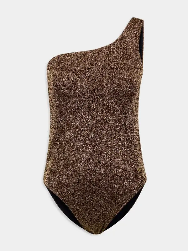 Balenciaga Lurex One-shoulder Swimsuit - Brown