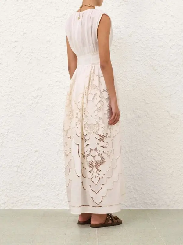 Zimmermann Daylight Waisted Linen Maxi Dress - Cream