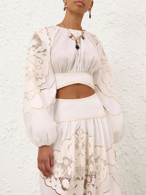 Zimmermann Daylight Embroidered Linen Bodice - Cream