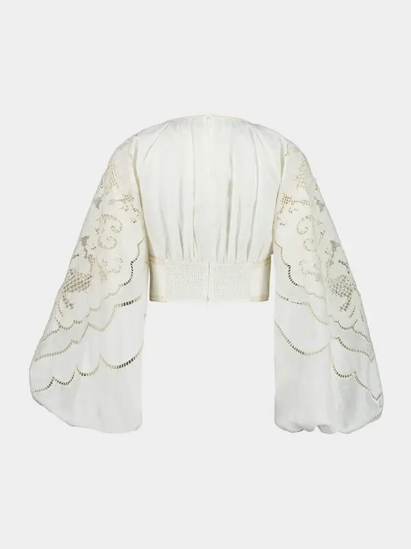 Zimmermann Daylight Embroidered Linen Bodice - Cream