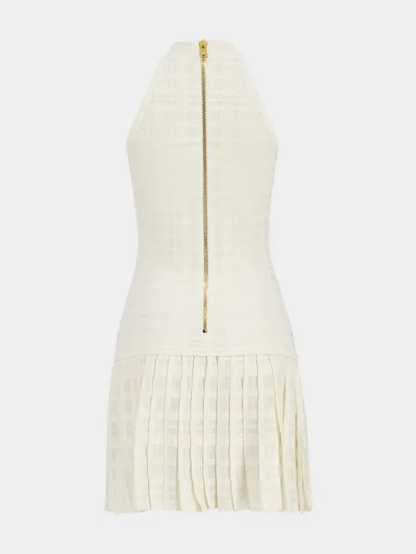 Balmain Sleeveless Tartan Knit Mini Dress - Cream