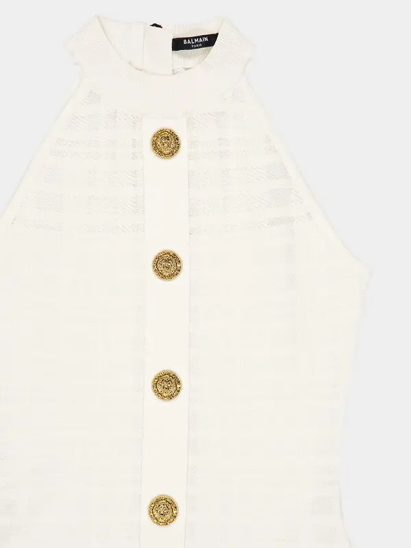 Balmain Sleeveless Tartan Knit Mini Dress - Cream