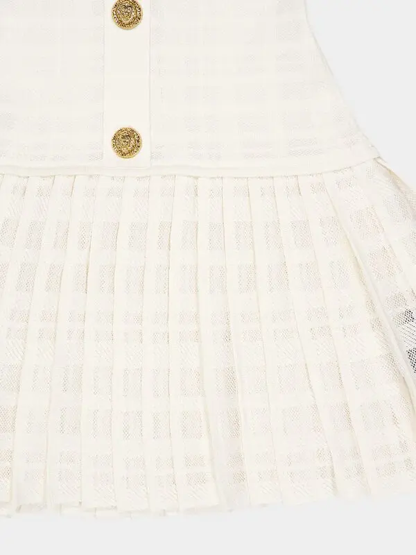 Balmain Sleeveless Tartan Knit Mini Dress - Cream